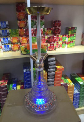 Woyu Dubai Style Four Smoking Water Pipes Zinc Alloy Hookah with LED Light and Gem Glass Bottle