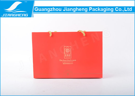 Bolsos de empaquetado de sellado calientes del papel del logotipo, bolsa de papel roja de las compras con la manija