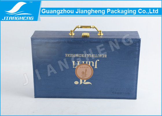 Caja azul marino determinada de la caja de regalo del cuero de la PU del perfume con la certificación de la BV de la manija del oro