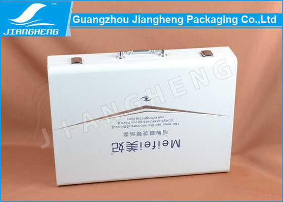 Hot Stamped Logo Perfume Packaging Boxes , White PU Leather Gift Wooden Box