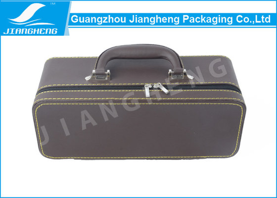 Dark Brown Leather Jewelry Gift Boxes Rectanngle Shape With Handle