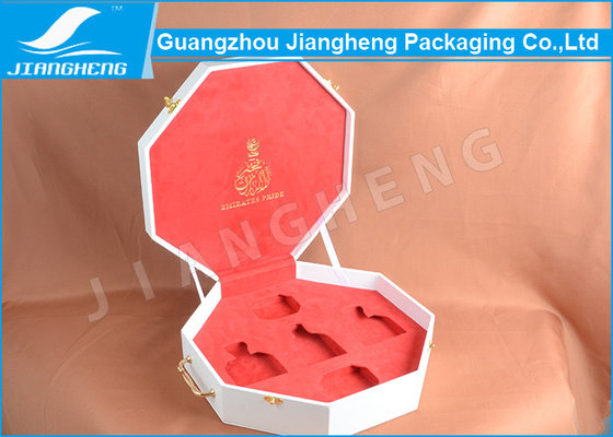 Cajas de encargo del perfume de la forma del hexágono, caja de regalo de la muestra del perfume con el logotipo/la cinta de oro con bisagras