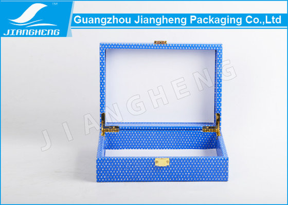 Caja de regalo tamaño pequeño del cuero de la PU del azul/caja de empaquetado del cuero con la cerradura del oro