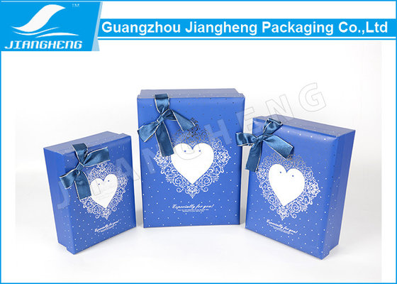 Embossed Logo Blue Cardboard Heart Shaped Gift Box For Candy / Chocolate