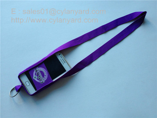 Spandex cell phone pocket lanyards wholesale, imprint polyester cellphone lanyards,