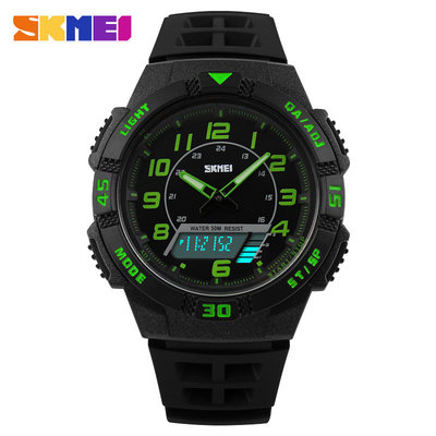 Soft PU Band Analog Digital Watch 5ATM Green For Unisex Outdoor