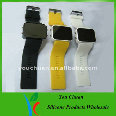 Mirror Face Colorful Silicone Wrist Quartz Watches, Led Light Up Watch OEM