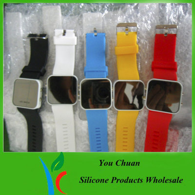 Mirror Face Colorful Silicone Wrist Quartz Watches, Led Light Up Watch OEM