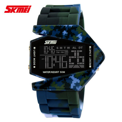 Camo Design LCD Analog Watch USA European Market Metal Case Silicone Band