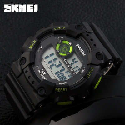 Simple Digital Multifunction Sport Watch PU Strap ABS Plastic Case For Men
