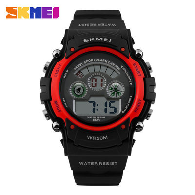 Colorful EL Back Light Multifunction Sports Watch Red Case 44MM For Unisex