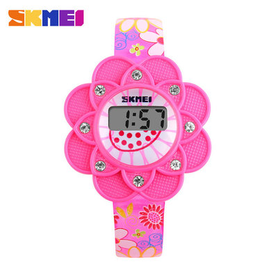 SKMEI Rose Red Color Sunflowers LCD Digital Wathces For Pretty Girl