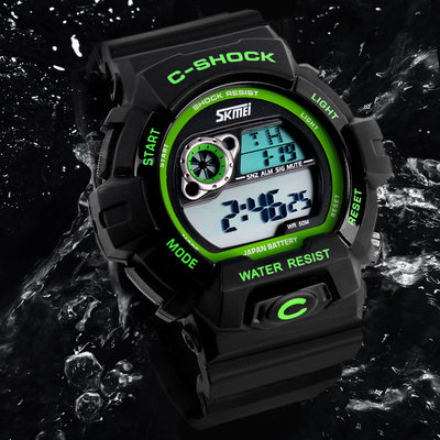 5 ATM Cool LCD EL Backlight Watch For Men , Waterproof Wrist Watch