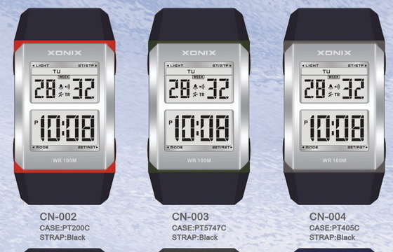 rectangular business Quartz Gents Digital Watch with two window bezel and 100m water resistant EL light & multi-functio