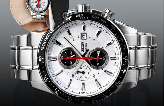 Stainless Steel Quartz Watch 5 ATM Customized Calendar Wristwatch