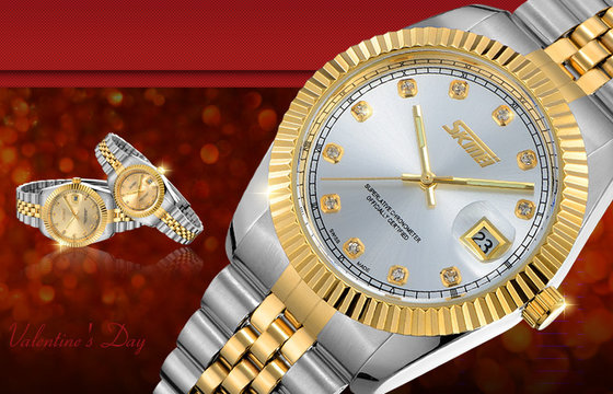 Hottest Couple Vogue Golden Stainless Steel Quartz Watches Japan Movts With Best Gifts Packing