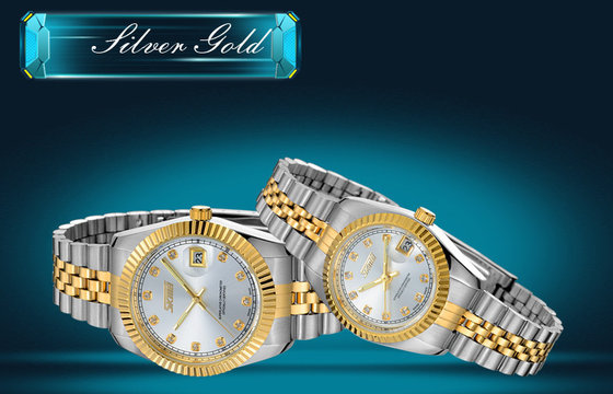Hottest Couple Vogue Golden Stainless Steel Quartz Watches Japan Movts With Best Gifts Packing