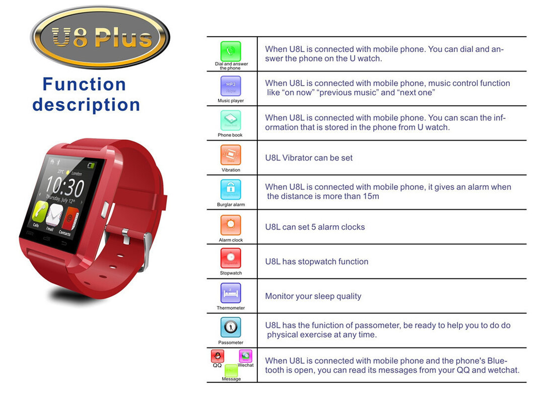 Muti Color 1.44" TFT Touch Screen Bluetooth Smart Watch Wristwatch Sync For iPhone