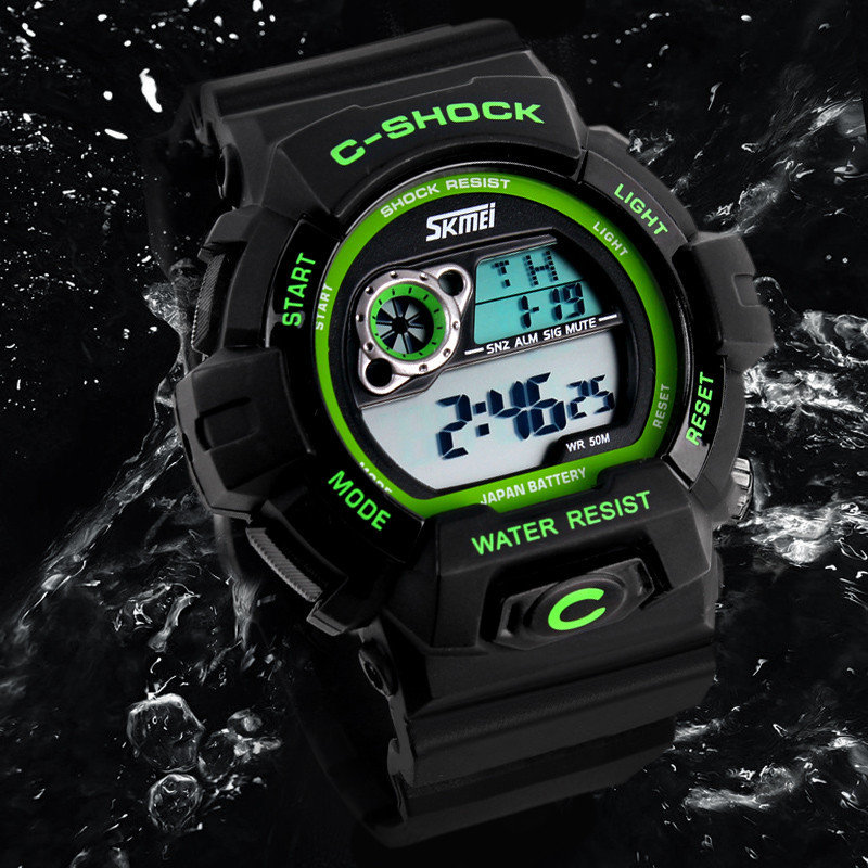 5 ATM Cool LCD EL Backlight Watch For Men , Waterproof Wrist Watch