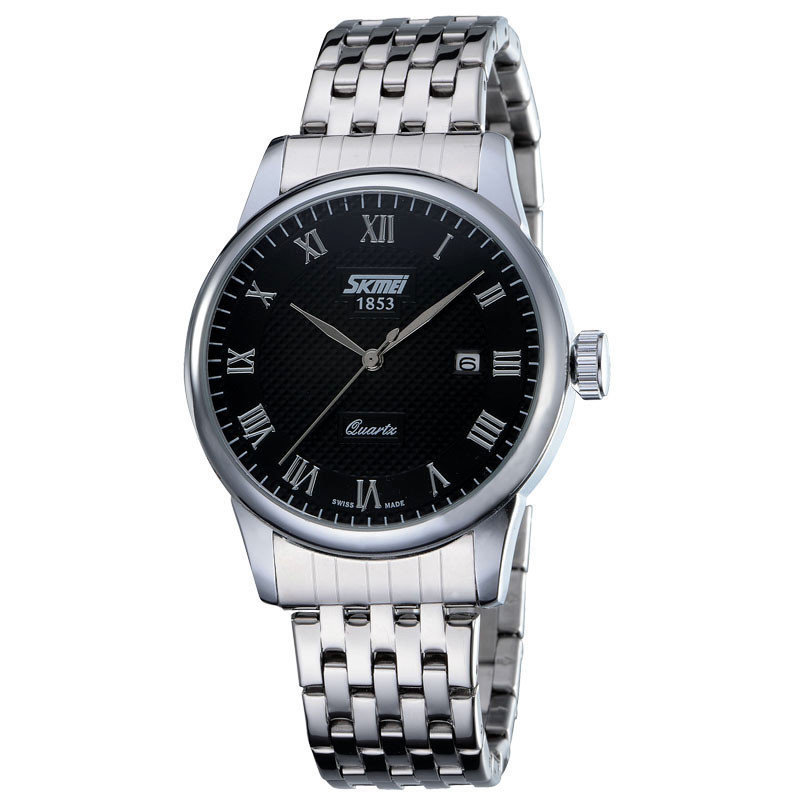 Japanese Battery Operated Stainless Steel Quartz Watch 50m Waterproof Business Style