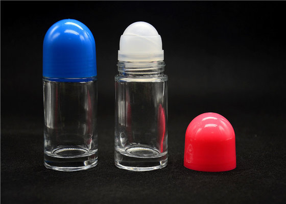 Solid cylinder glass roll on perfume bottles in Blue , Red , White