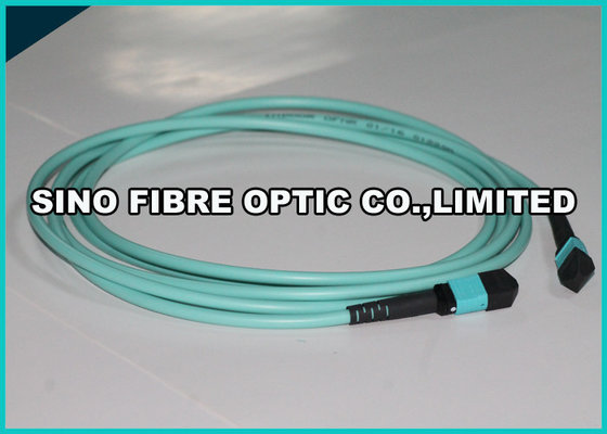 Aqua Fiber Optic Cable Multimode , 3.0MM 40Gig MPO 12 Cable Optical Fiber