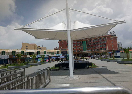 PVDF Sail Fabric Shade Structures Light Steel Tube Support Tension Buildings
