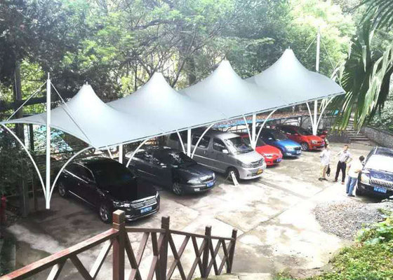 Professional Tensile Membrane Structures Car Park Shade Structures Steel Cable Tightened