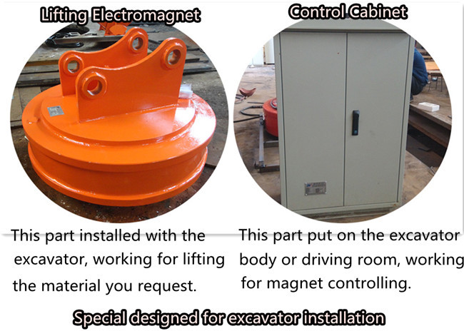 Excavator Using Lifting Electromagnet for Steel Scrap with 1800mm Diameter