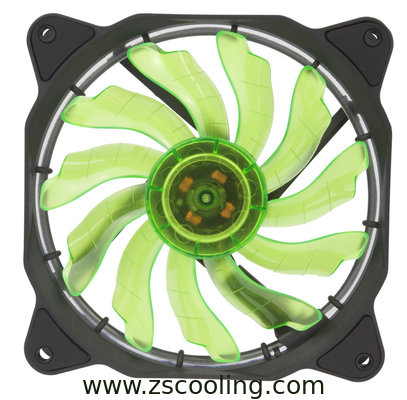 53.02CFM, 3pin, 4pin 12V, 120x120x25mm Ring LED Case Fan- Green